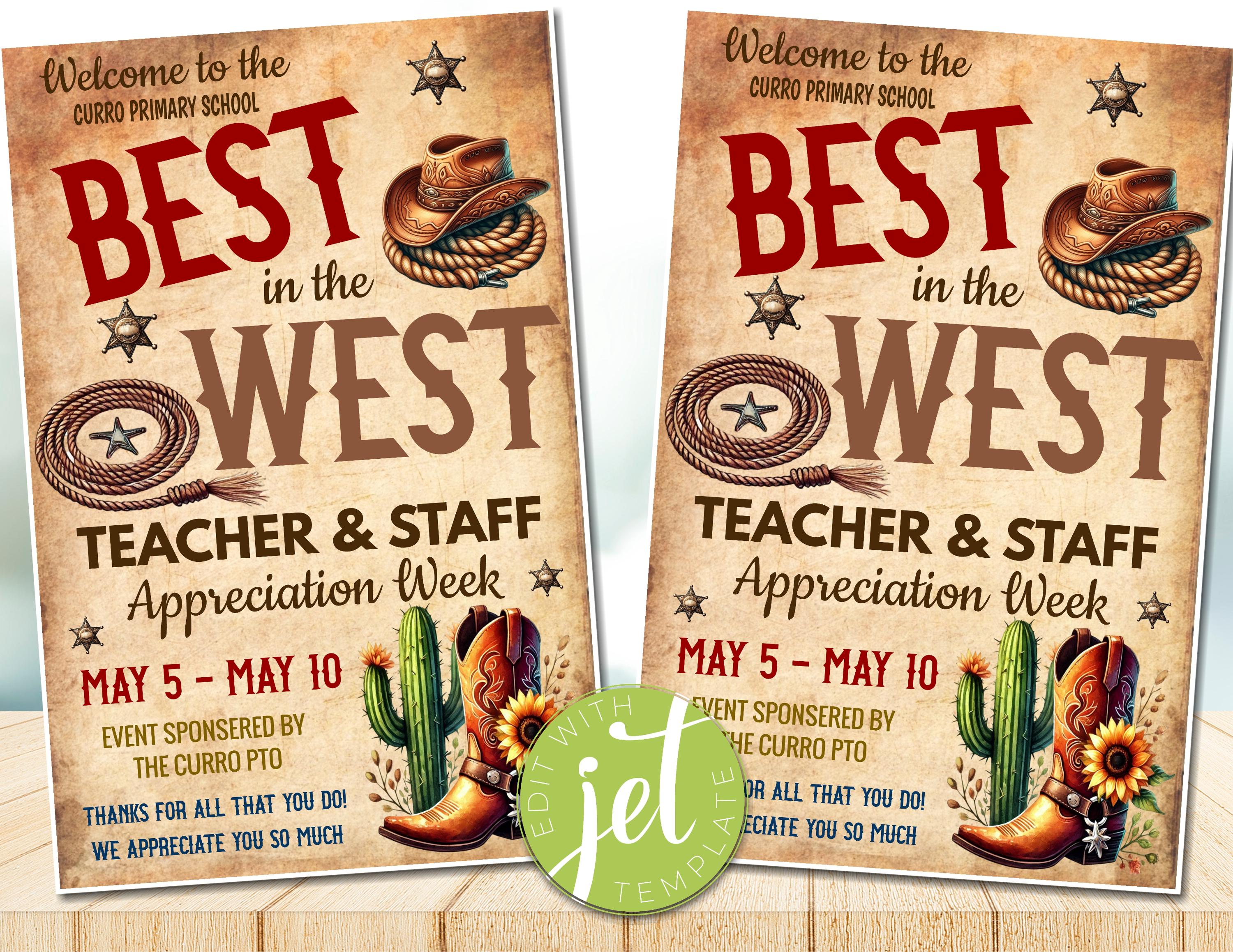 EDITABLE Western Theme Teacher Appreciation Week Printable Welcome Sign ...