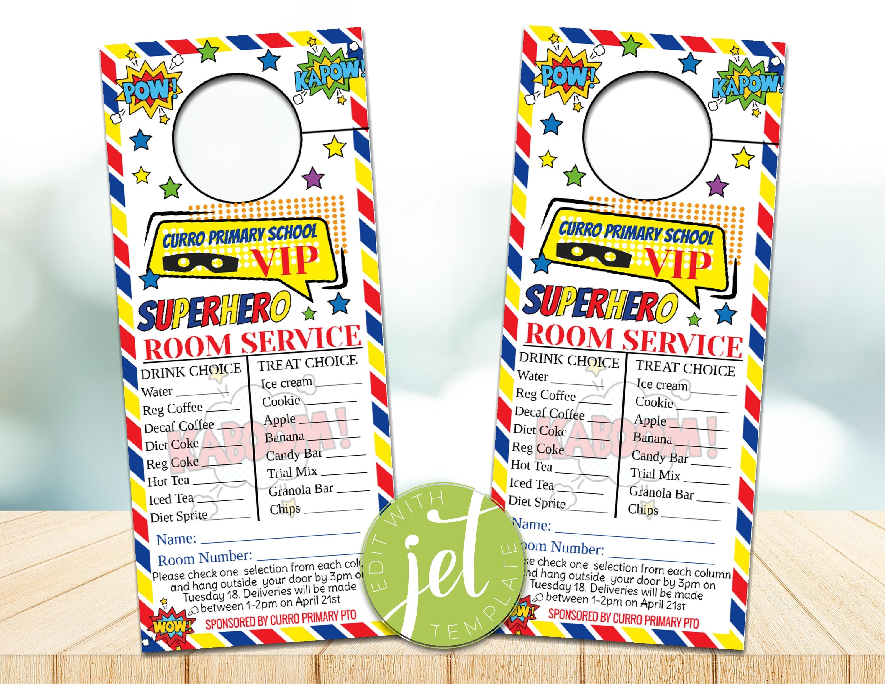 Editable Superhero Room Service Door Hanger, Teacher Staff Appreciation ...