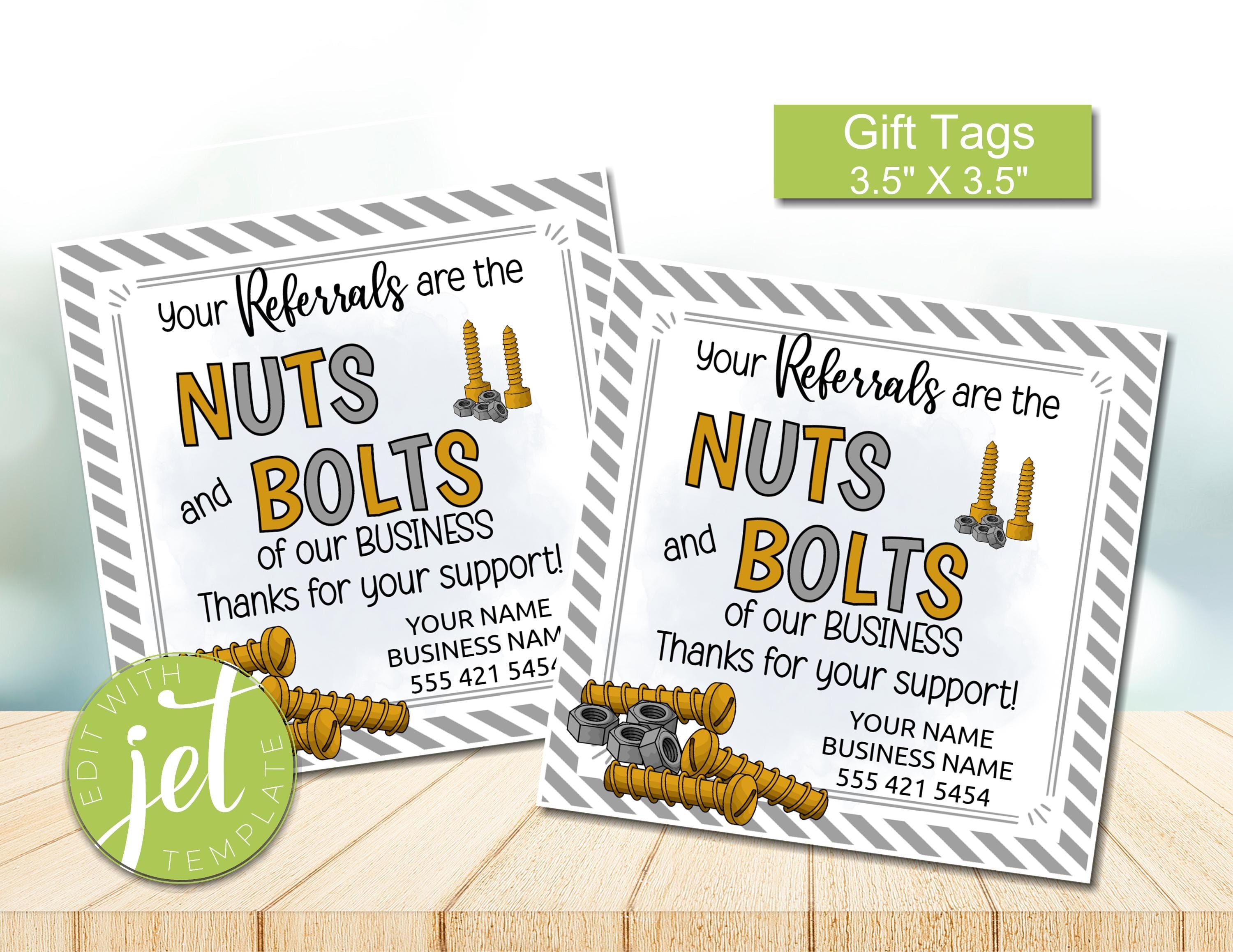Editable Home Improvement Gift Tags, Nuts and Bolts, Business Client ...