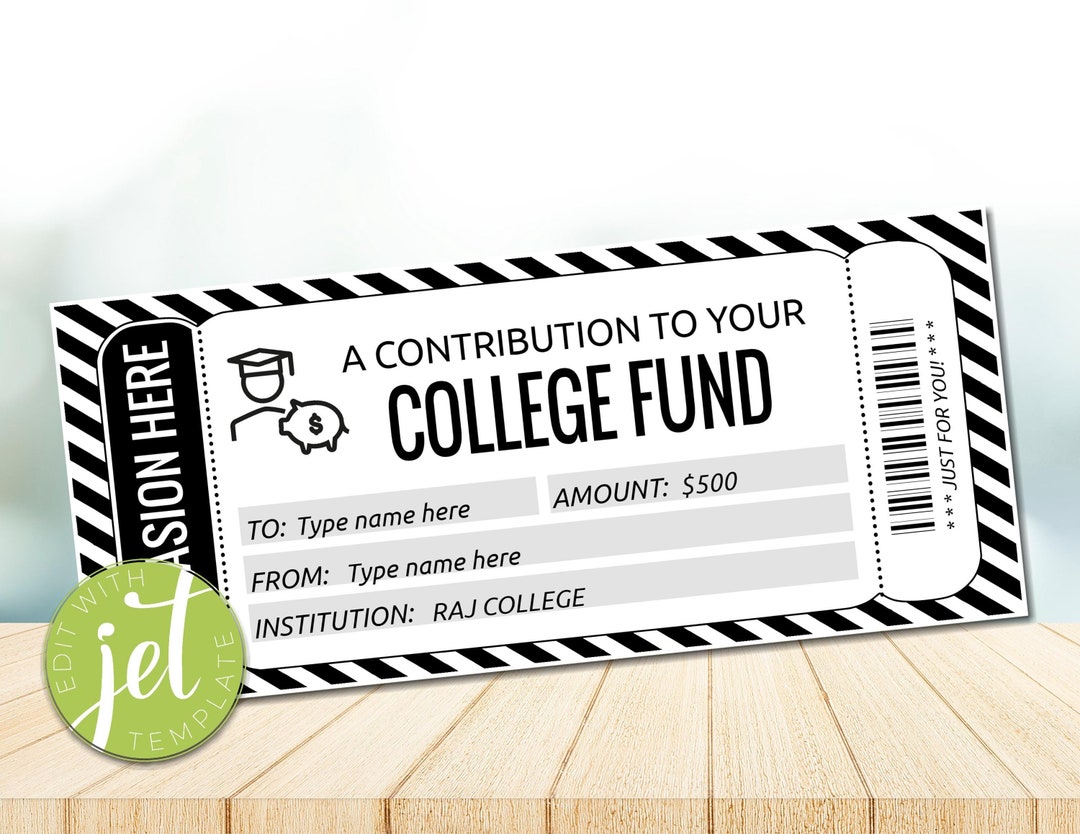 Editable College Fund Gift Certificate, College Savings Plan Gift ...