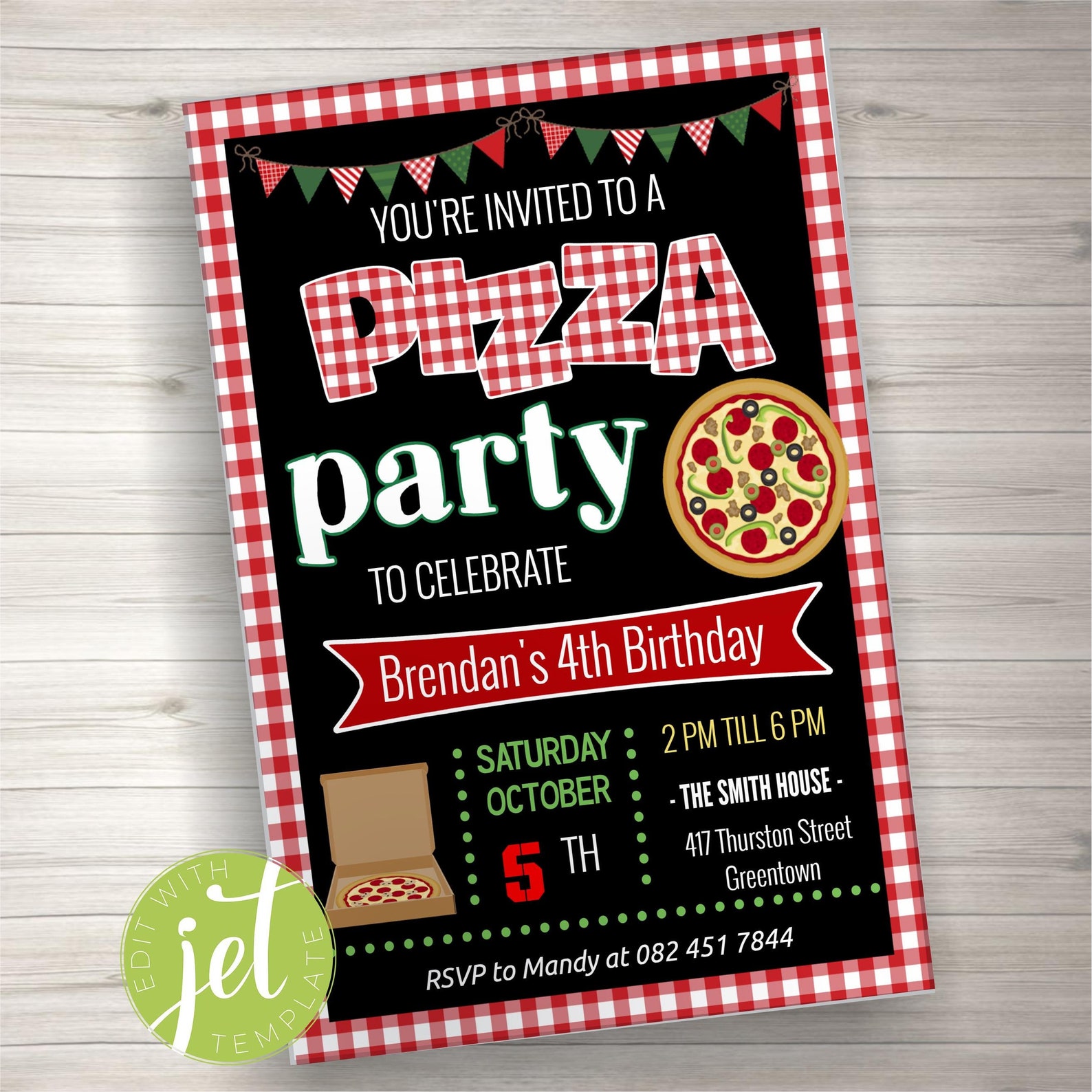 Editable Pizza Party Birthday Invitation, Pizza Birthday Invitation ...