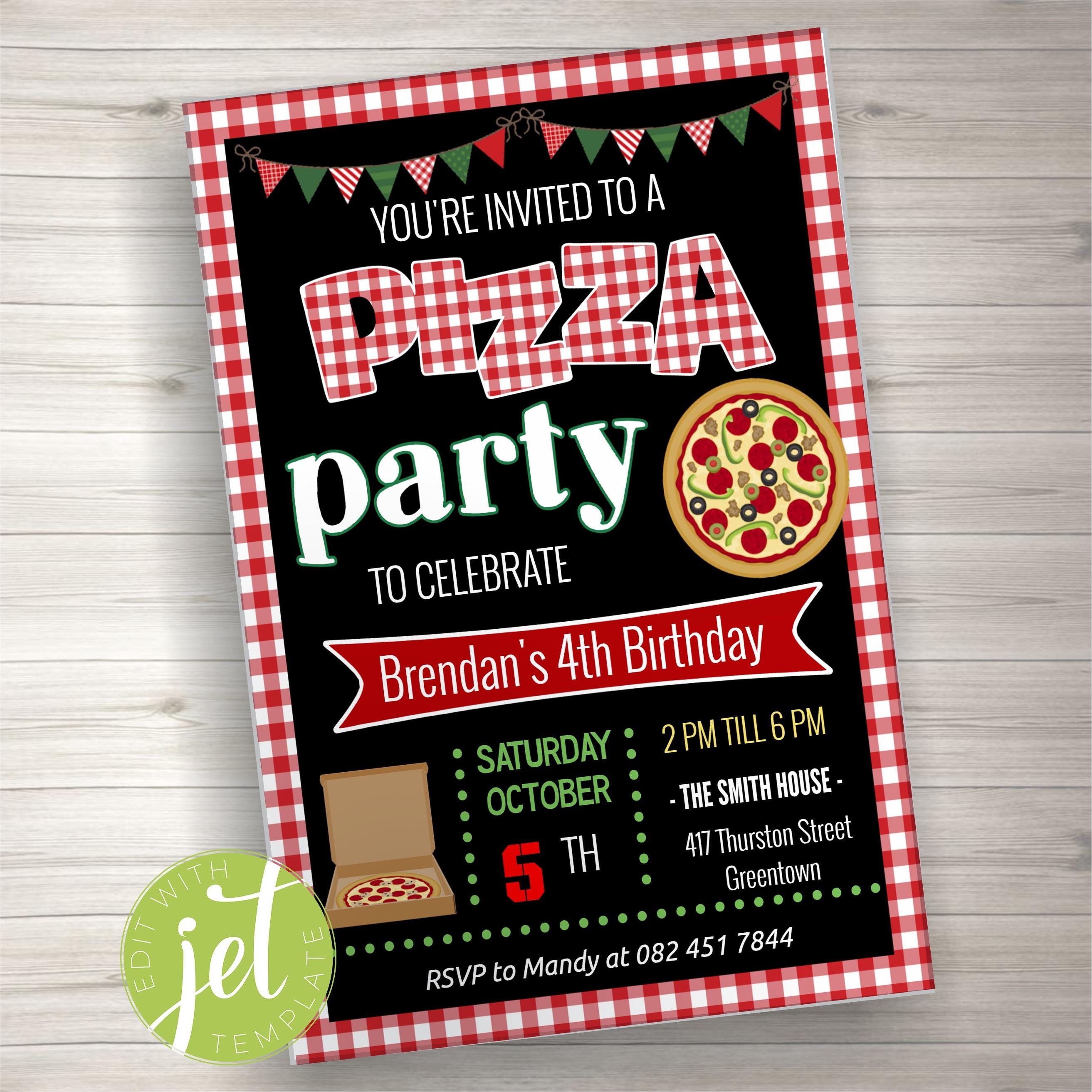Editable Pizza Party Birthday Invitation, Pizza Birthday Invitation ...