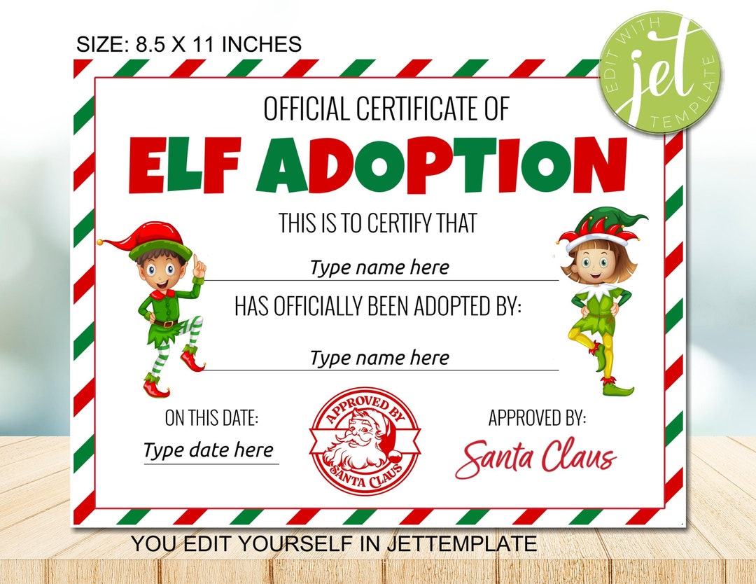 Editable Elf Adoption Certificate, Christmas Kids Holiday Elf Ideas ...
