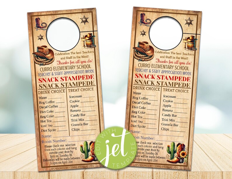 Editable Western Themed Room Service Door Hanger, Cowboy Party Teacher ...