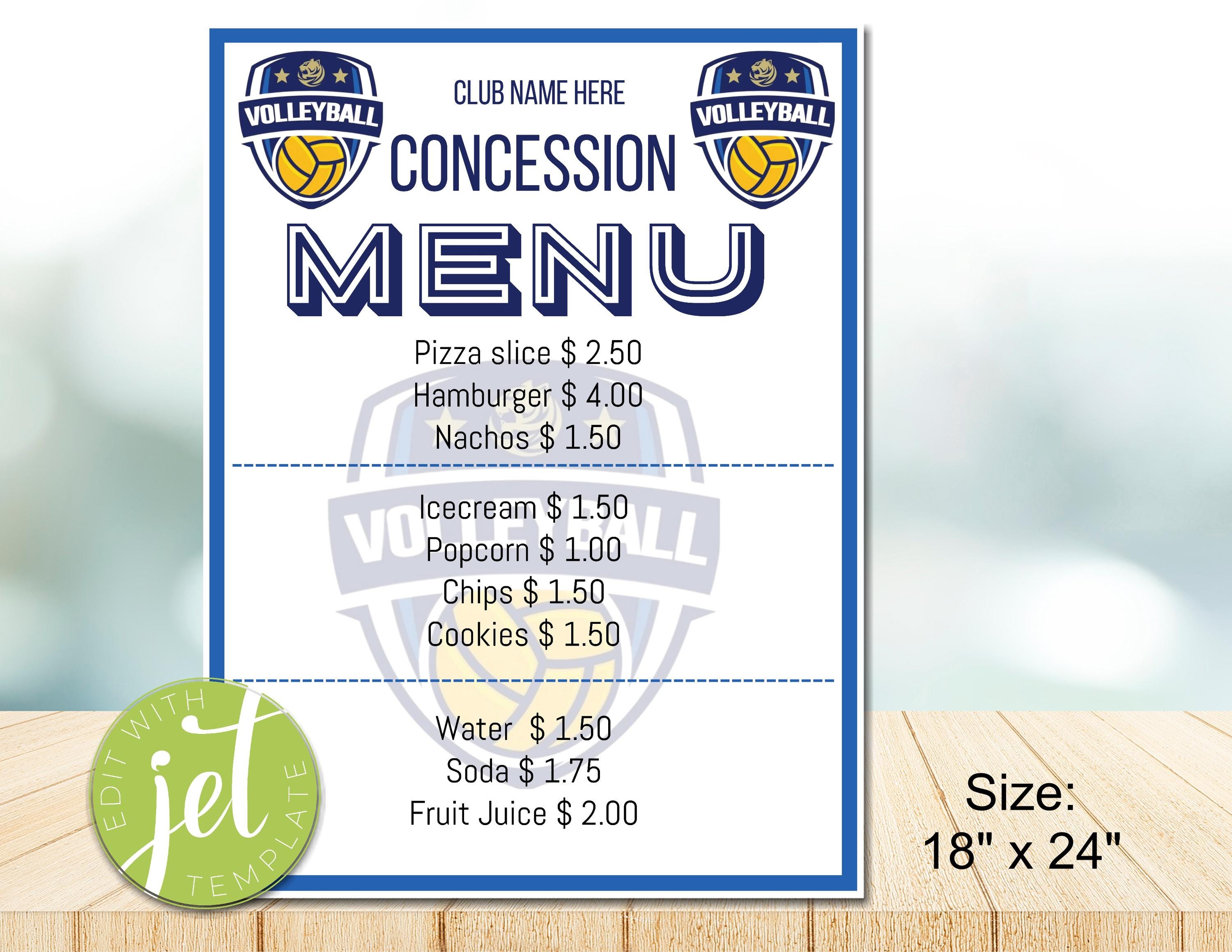 Editable Volleyball Concession Menu Theme, Concession Menu Template ...
