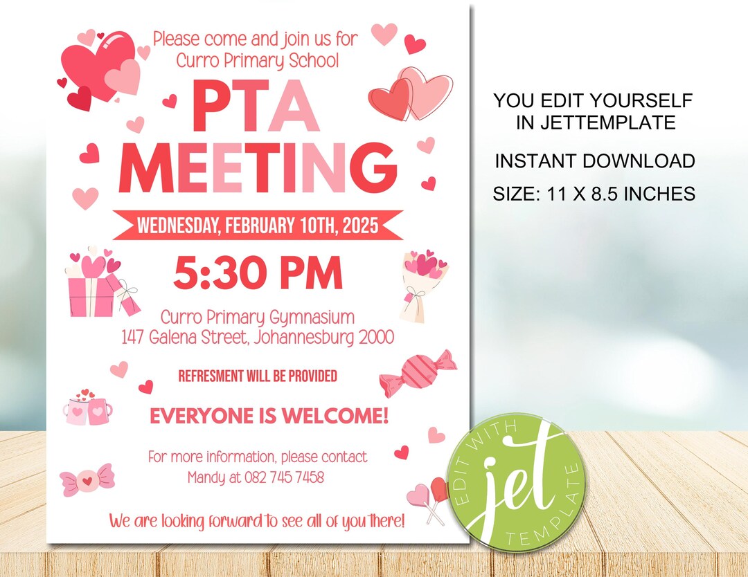 Editable Valentine PTA Meeting Flyer Template, PTO PTA February News ...