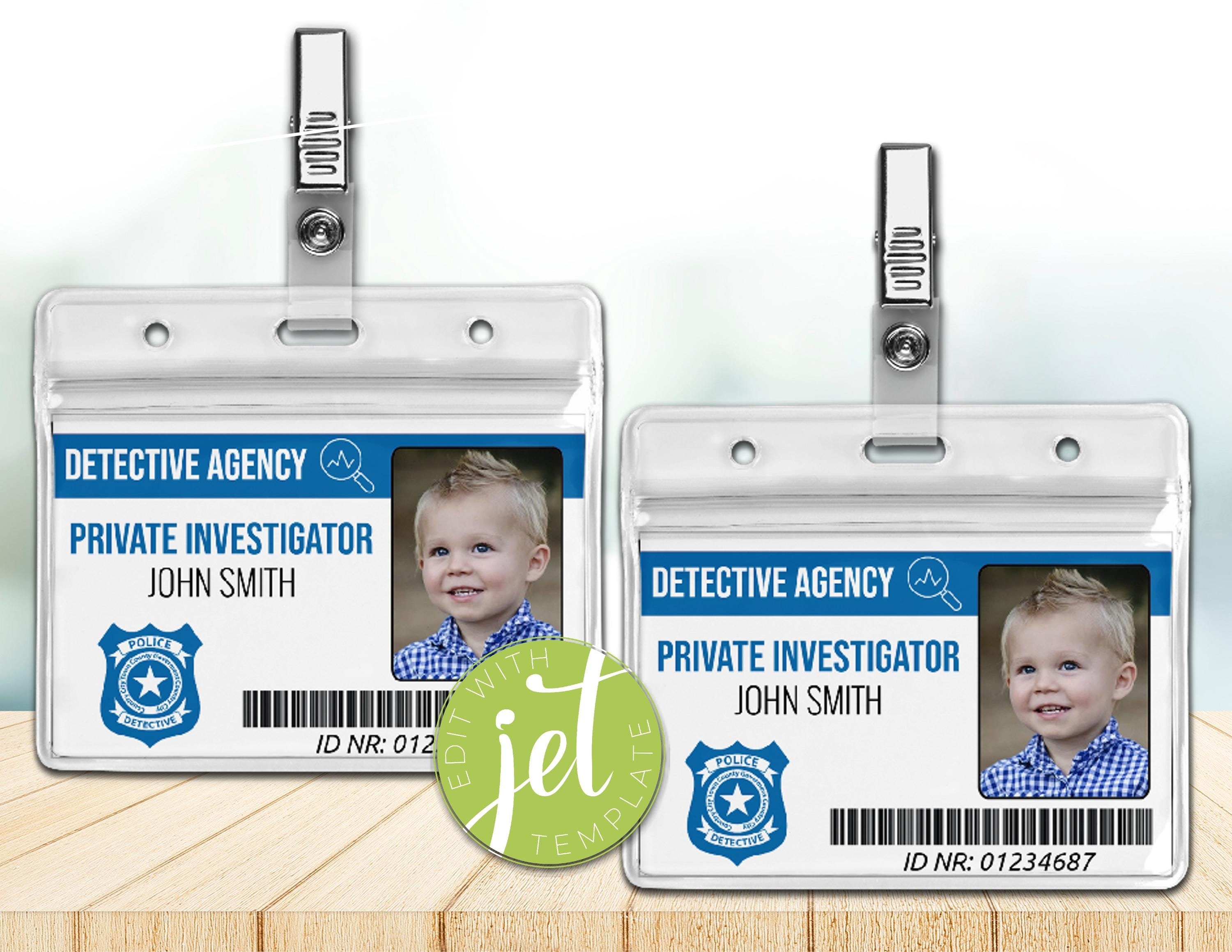 Editable Detective ID Badge Template, Private Investigator ID Card ...