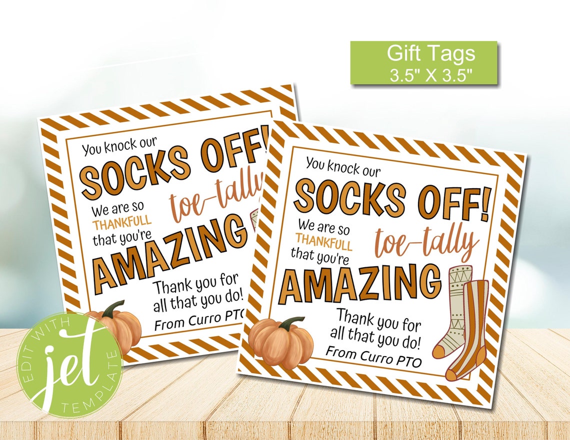 Editable Fall Sock Gift Tags Staff, Mani Pedi, Toe-tally Amazing ...