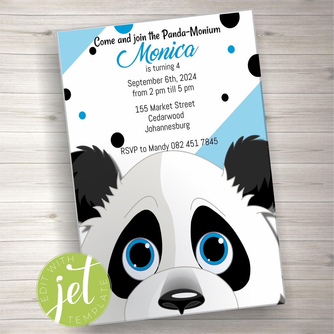 Editable Panda Invitation, Party Invite, Panda Invite, Panda Party ...