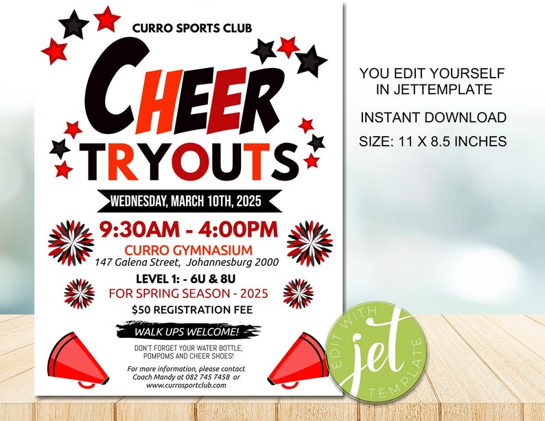 Editable Cheer Tryout Flyer Template, Cheerleading Team Tryouts ...