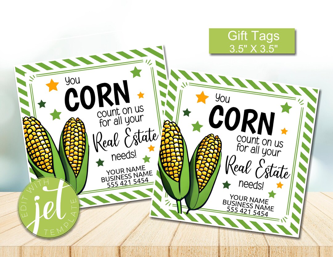 Editable You Corn Count on Us, Referral Marketing Gift Tags, Real ...