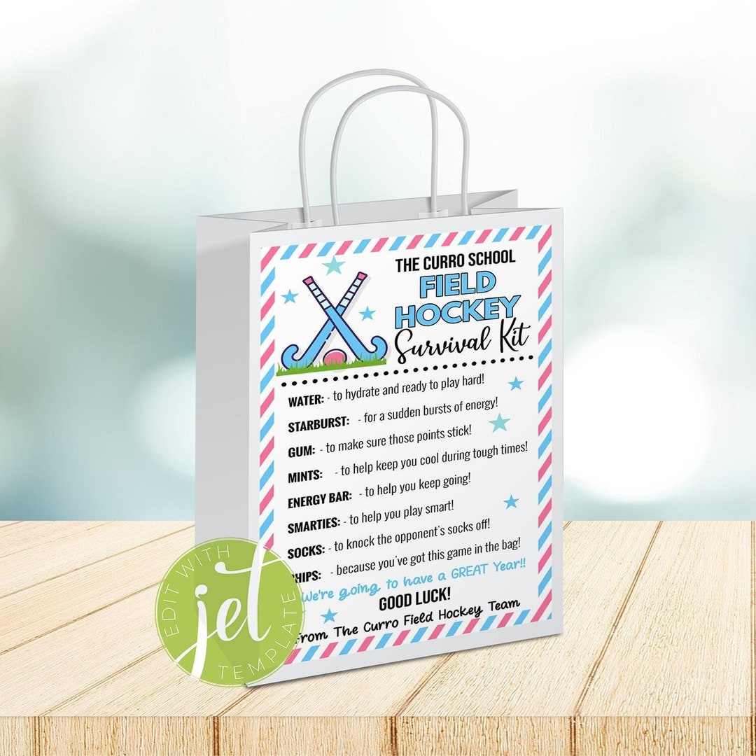 EDITABLE Field Hockey Survival Kit Gift Bag Label, Hockey Player Gift ...