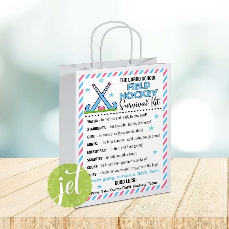 EDITABLE Field Hockey Survival Kit Gift Bag Label, Hockey Player Gift ...