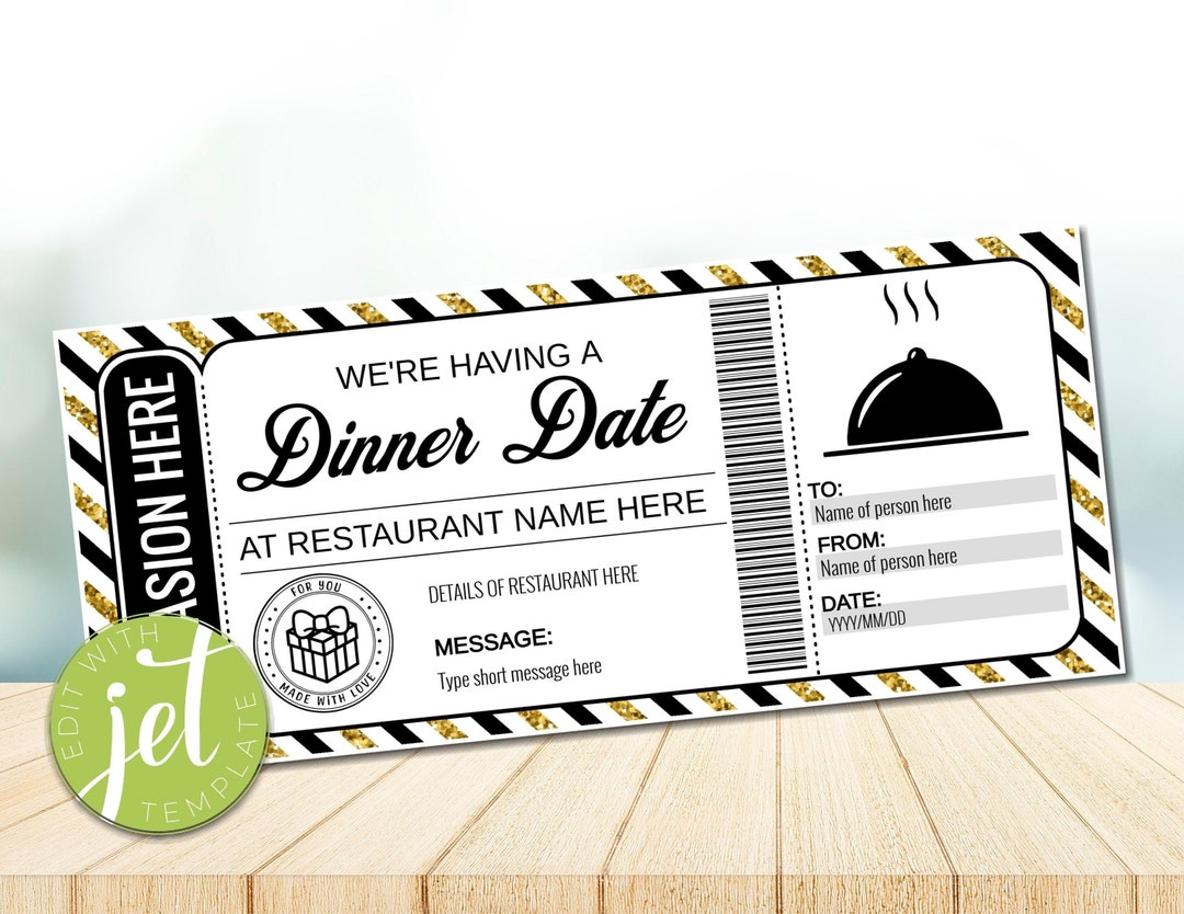 Editable Dinner Date Gift Voucher, Restaurant Certificate Printable ...