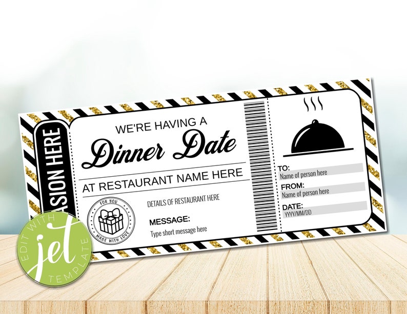 Editable Dinner Date Ticket Gift Voucher, Digital Download - Etsy