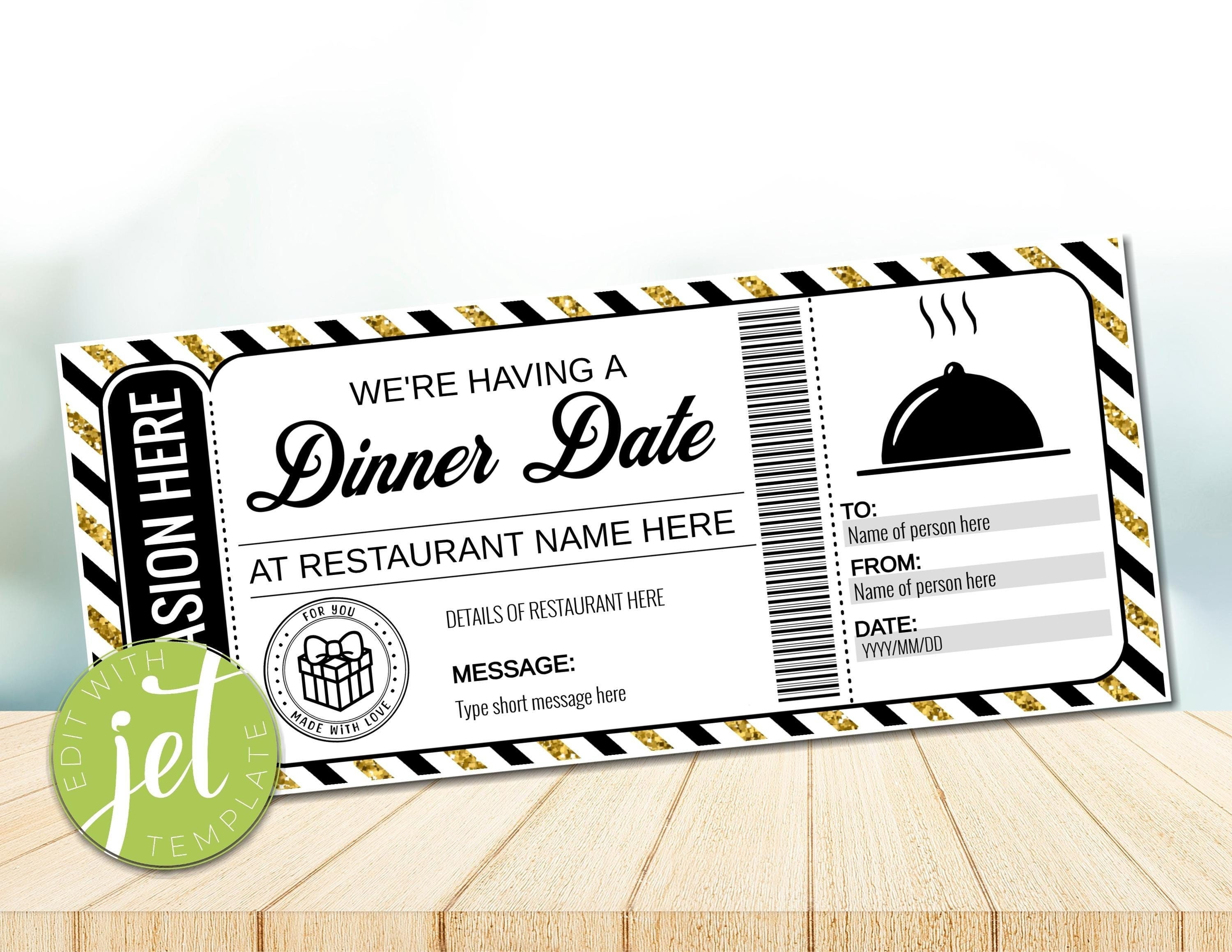 Editable Dinner Date Gift Voucher, Restaurant Certificate Printable ...