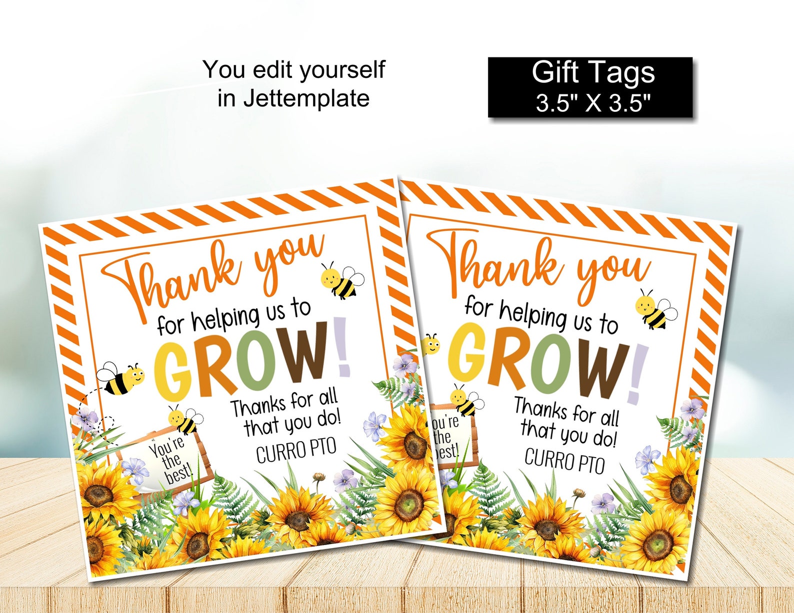 Editable Thank You for Helping Us Grow, Flower Floral Bloom Theme, Gift ...