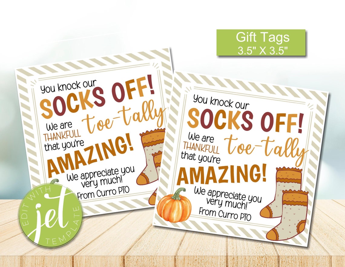 Editable Fall Sock Gift Tags Staff, Mani Pedi, Toe-tally Amazing ...