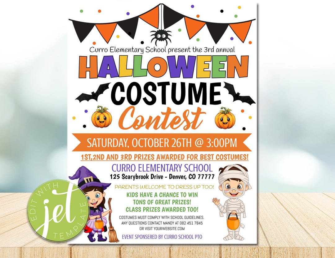 EDITABLE Halloween Costume Contest Flyer, Community Church School Pto ...