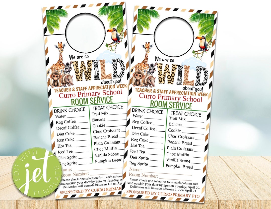 Editable Jungle Theme Teacher Appreciation Week Printable Room Service ...