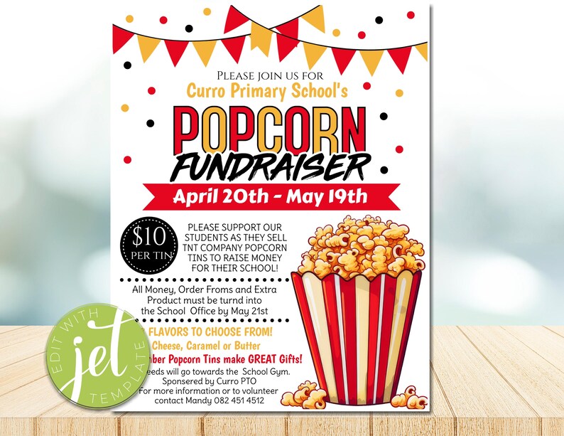 Editable School Popcorn Fundraiser Event Flyer, Popcorn Template ...