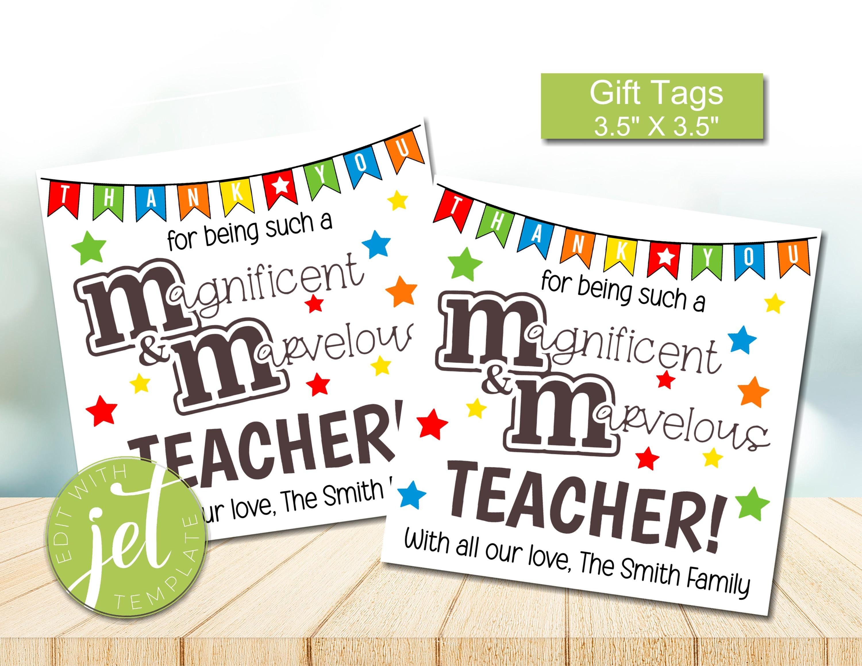 Editable Thank You Teacher Appreciation Gift Tags for M&ms Candy ...
