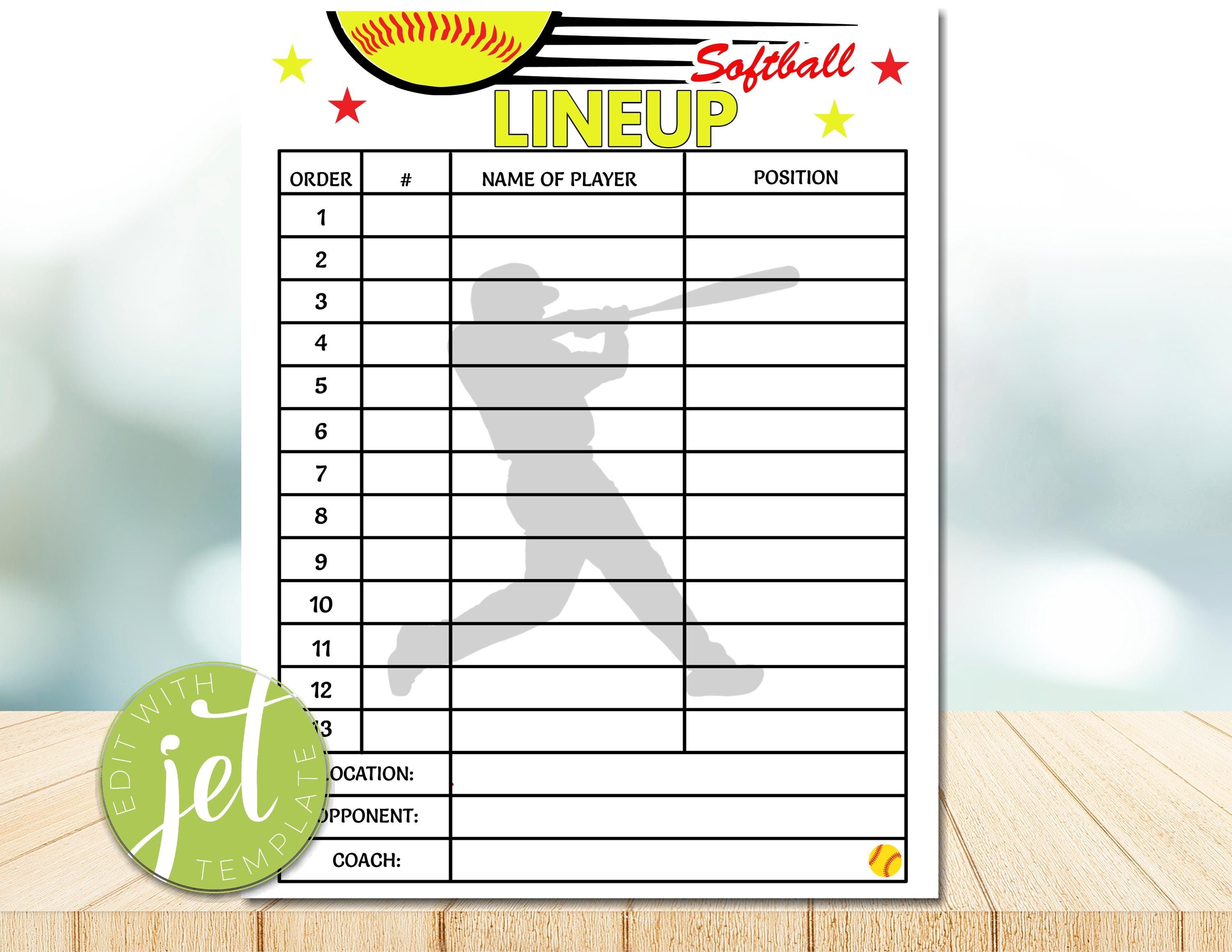 Editable Softball Line up Roster and Batting Order, Instant Download - Etsy