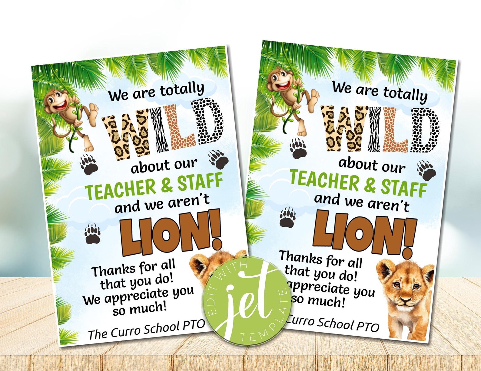 Editable Jungle Zoo Theme Thank You Staff Teacher Appreciation ...