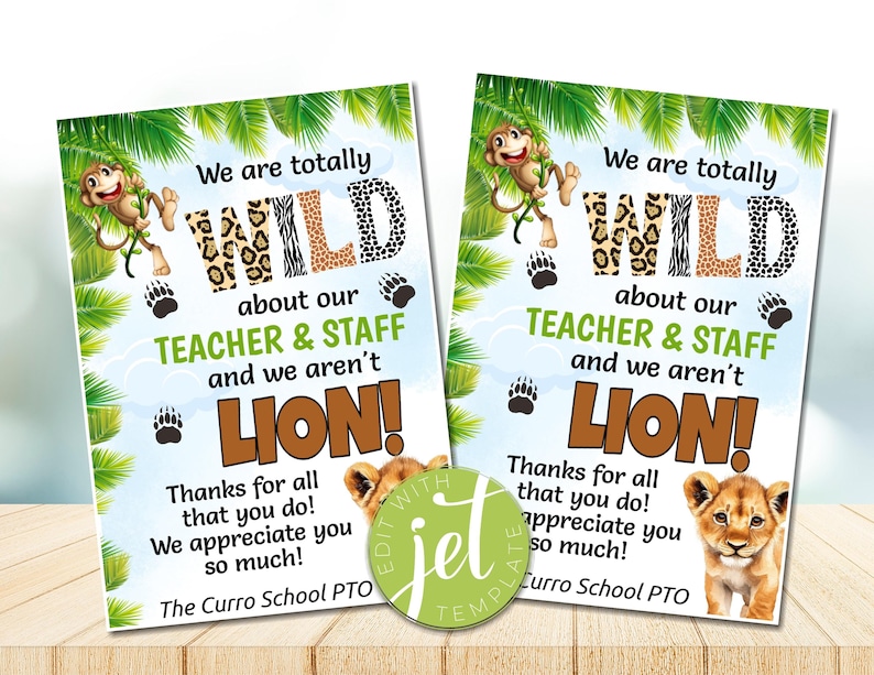 Editable Jungle Zoo Theme Thank You Staff Teacher Appreciation ...
