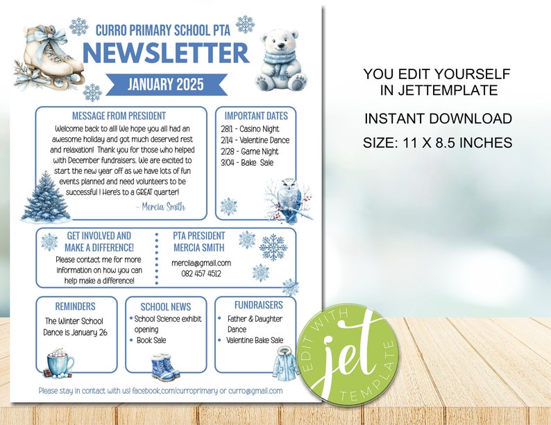 EDITABLE January Pto,pta Newsletter Template, Jettemplate Winter PTO ...