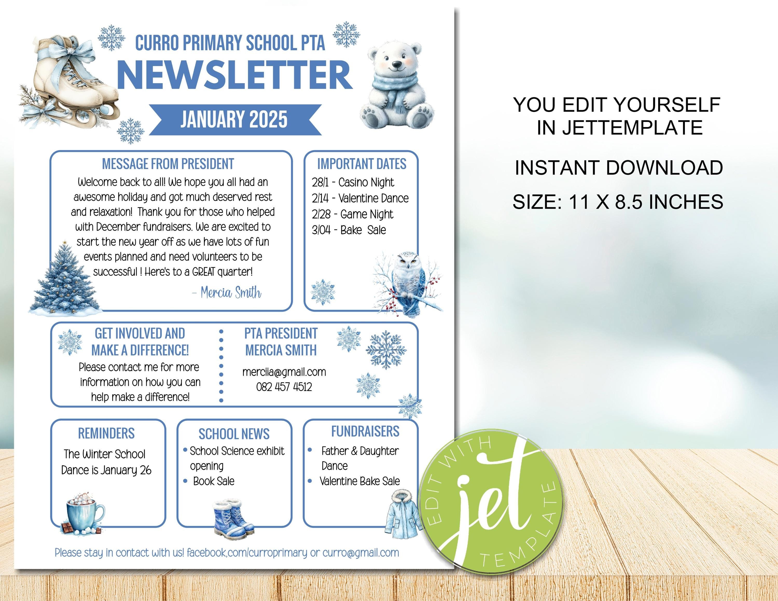 EDITABLE January Pto,pta Newsletter Template, Jettemplate Winter PTO ...