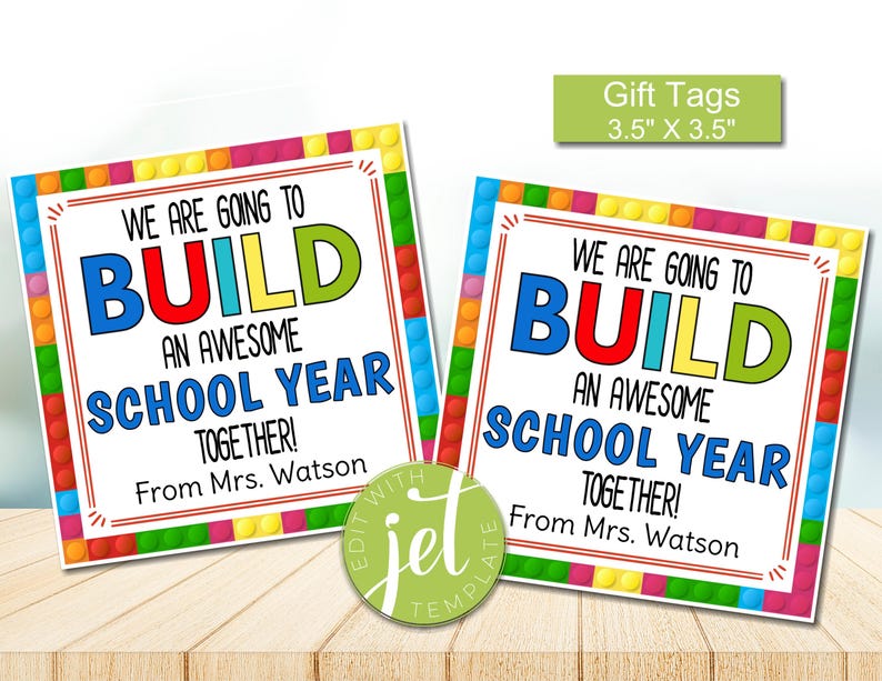 Editable Back to School Building Blocks Gift Tag, Build A Great School ...