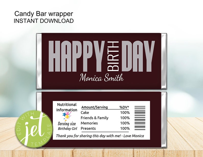 Editable Happy Birthday Candy Bar Wrappers, Digital Download - Etsy