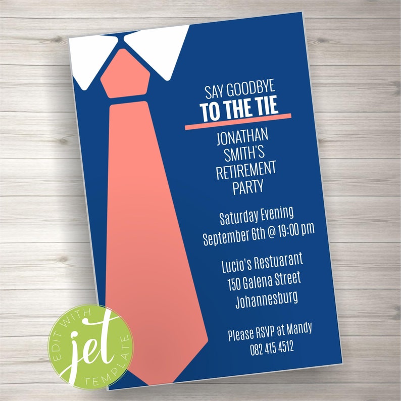 Editable Goodbye to the Tie Invitation Printable, Retirement Party ...