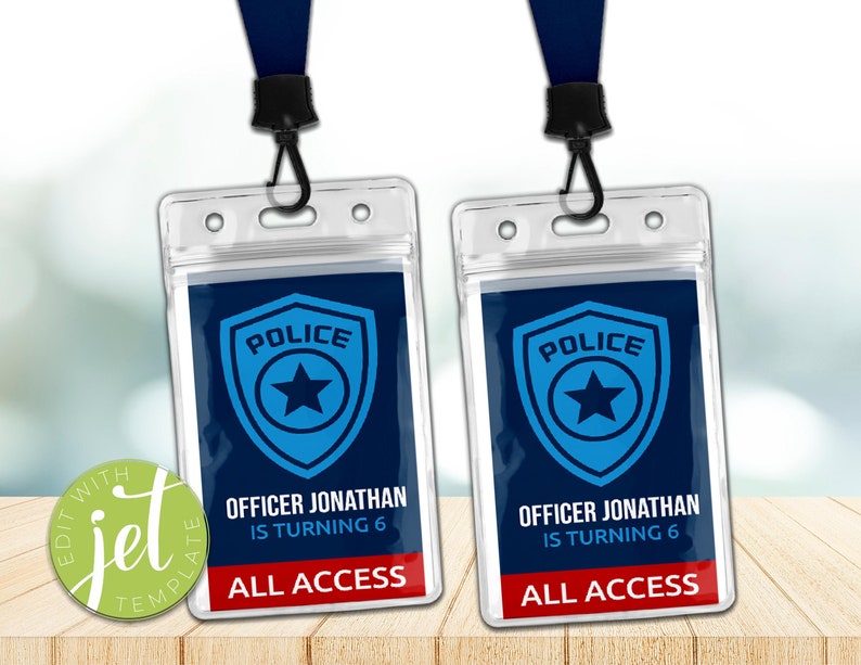 Editable Police Officer Kids Birthday Invitation ID Card Badge, Pretend ...