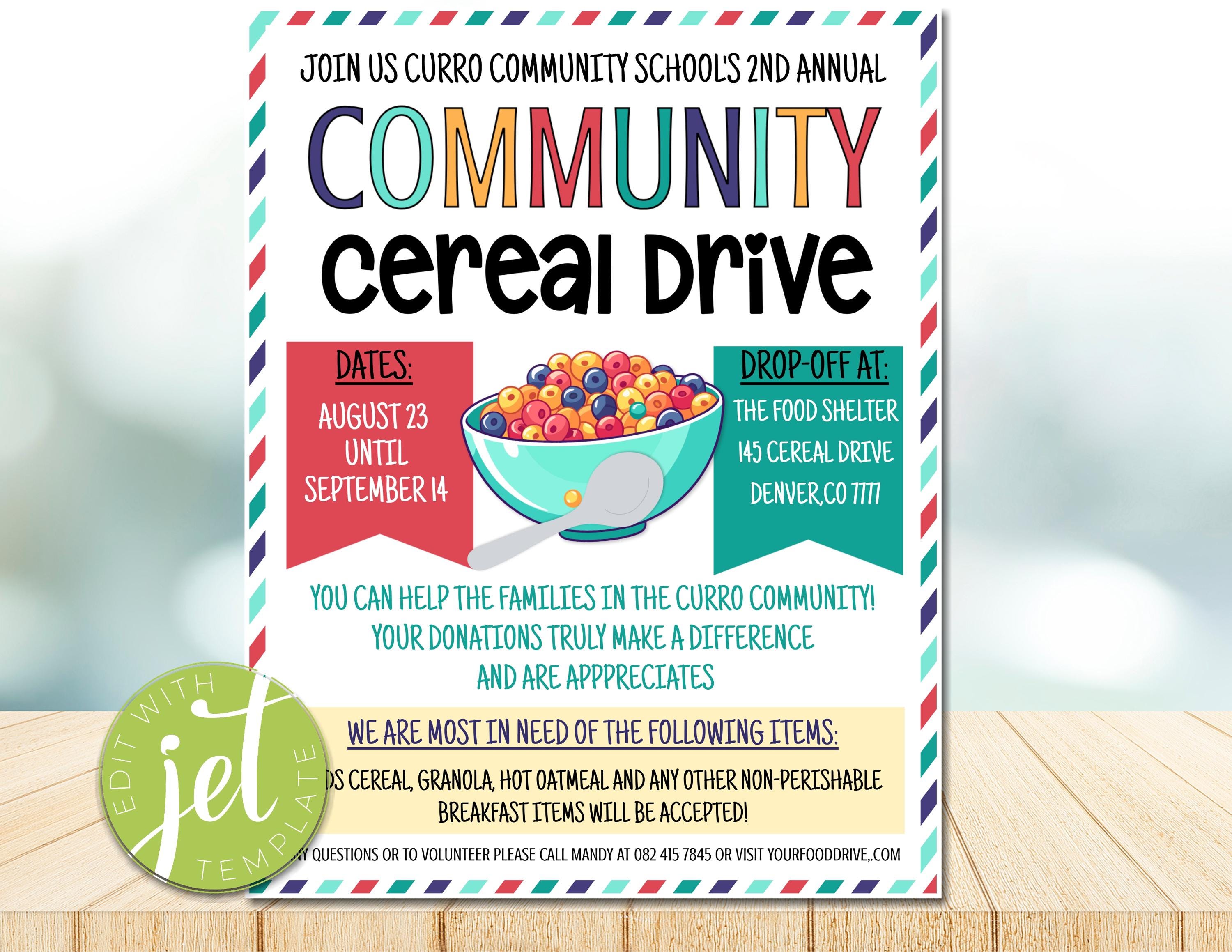 EDITABLE Cereal Drive Flyer, Printable Pta Pto Flyer, School Church ...