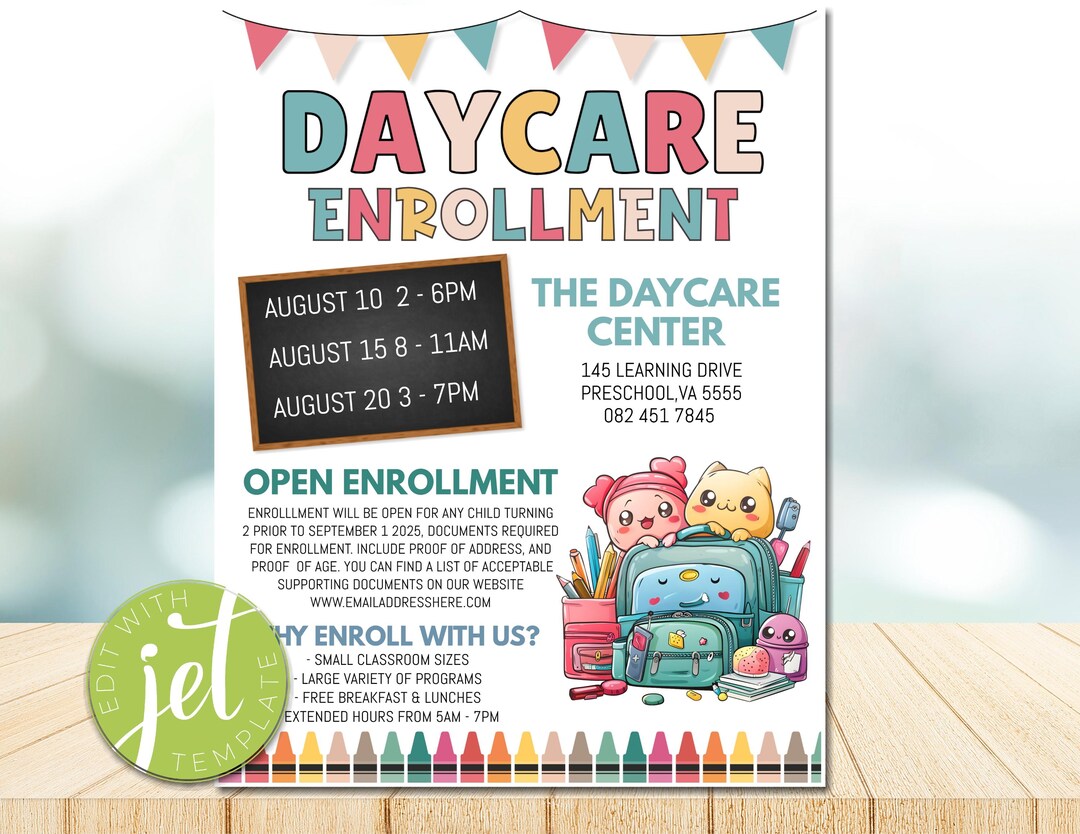 Editable Daycare Enrollment Registration Flyer, Open Enrollment, Before ...