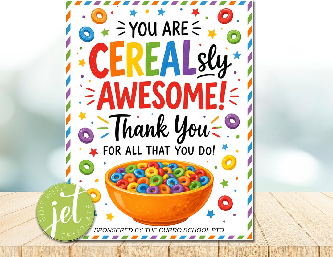 Cereal-sly Teacher Appreciation Sign, Breakfast Event Decor (digital ...