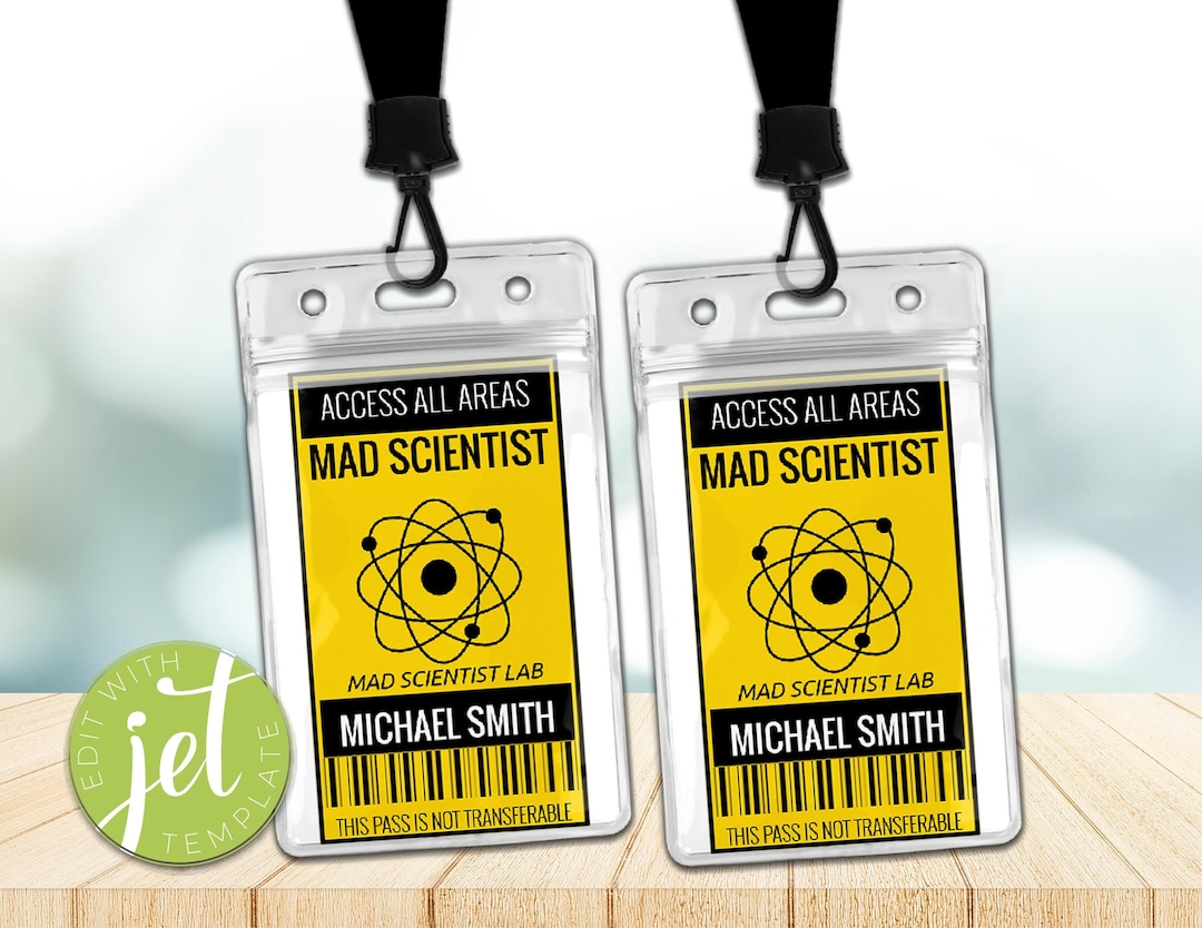 Editable Science Party ID Badge Template,mad Scientist ID Badge ...
