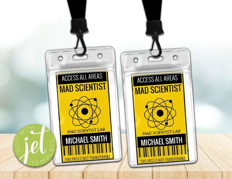 Editable Science Party ID Badge Template,mad Scientist ID Badge ...