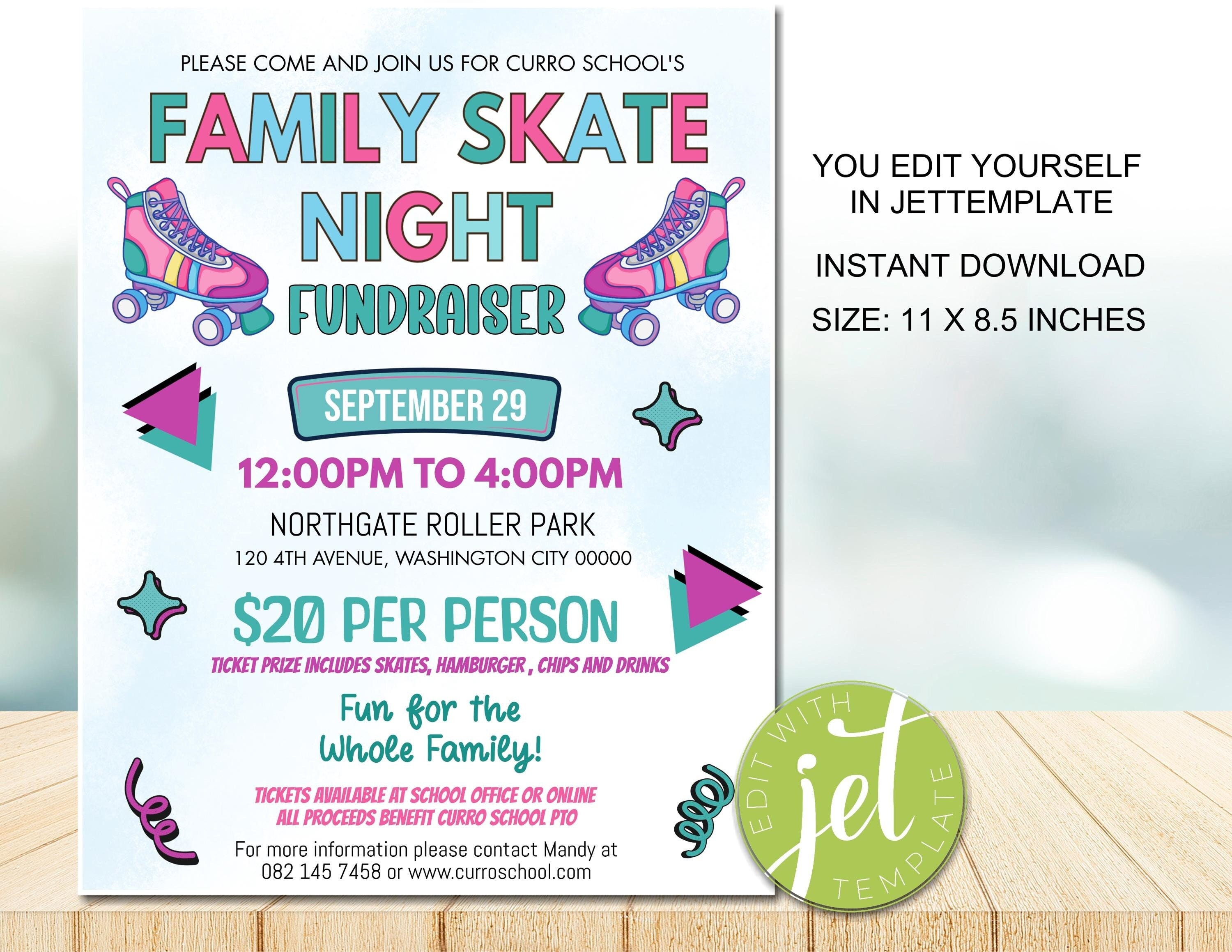 Editable Family Skate Night Flyer, Roller Skating Fundraiser,family ...