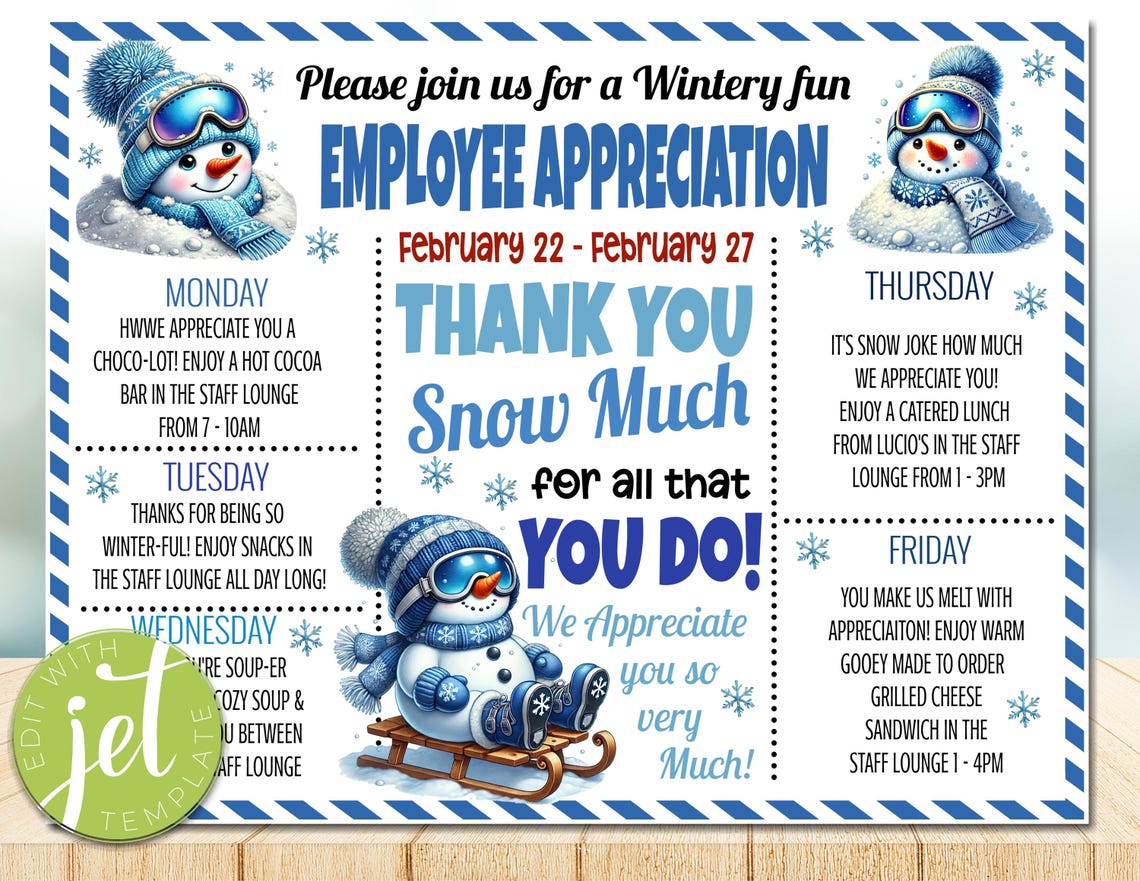 EDITABLE Holiday Winter Theme Appreciation Week Itinerary FLYER ...