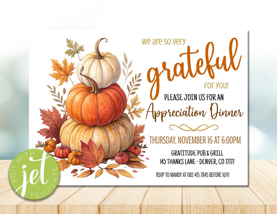 Editable Fall Appreciation Invitation, Grateful for You Teacher Staff ...