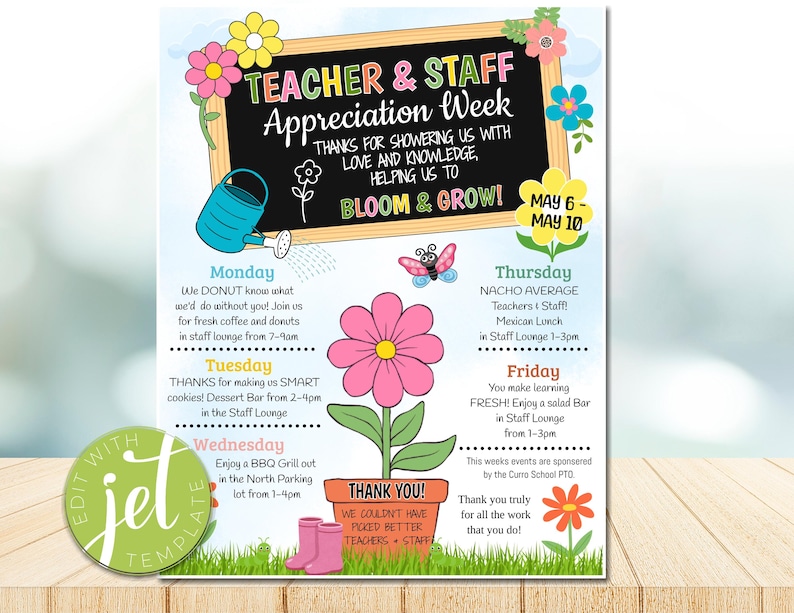 Editable Bloom Floral Theme Teacher Appreciation Invitation Set ...