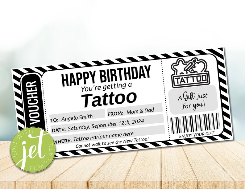 Editable Tattoo Voucher Template, Tattoo Gift Voucher, Tattoo Gift ...