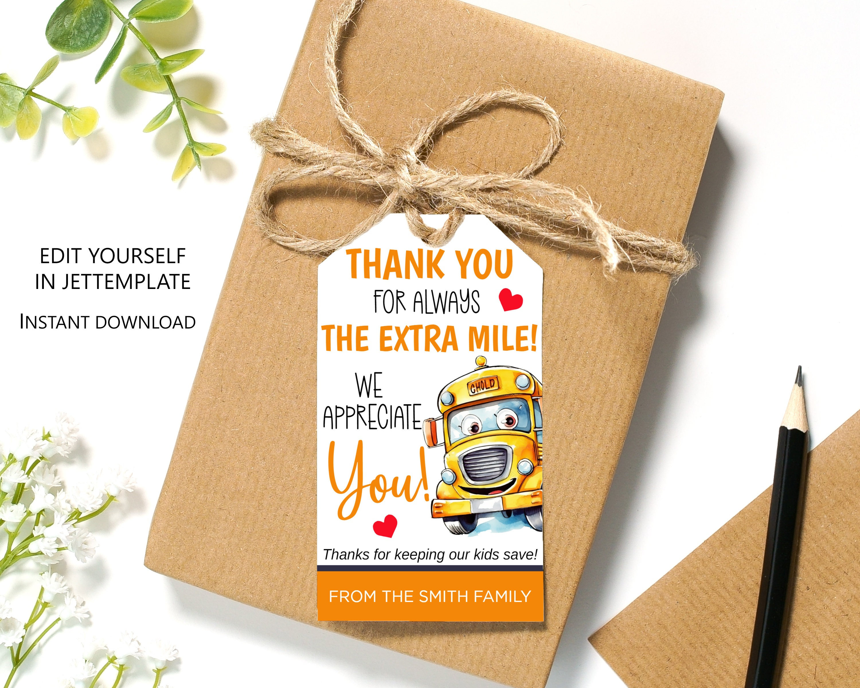 EDITABLE Bus Driver Appreciation Gift Tag, Thank You for Always Going ...