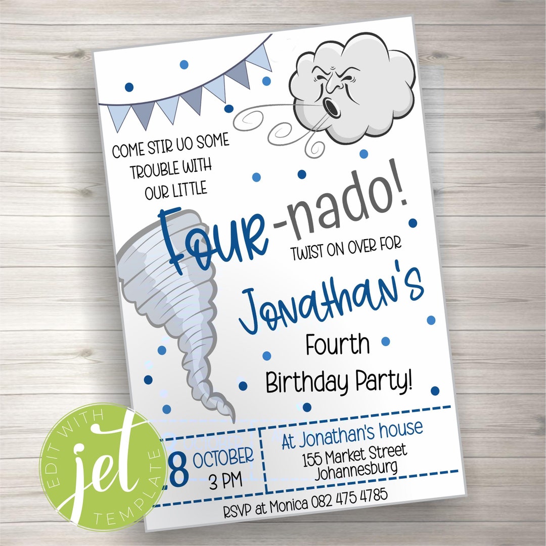 Editable Tornado Birthday Party Invitation, Storm Chaser Fourth ...