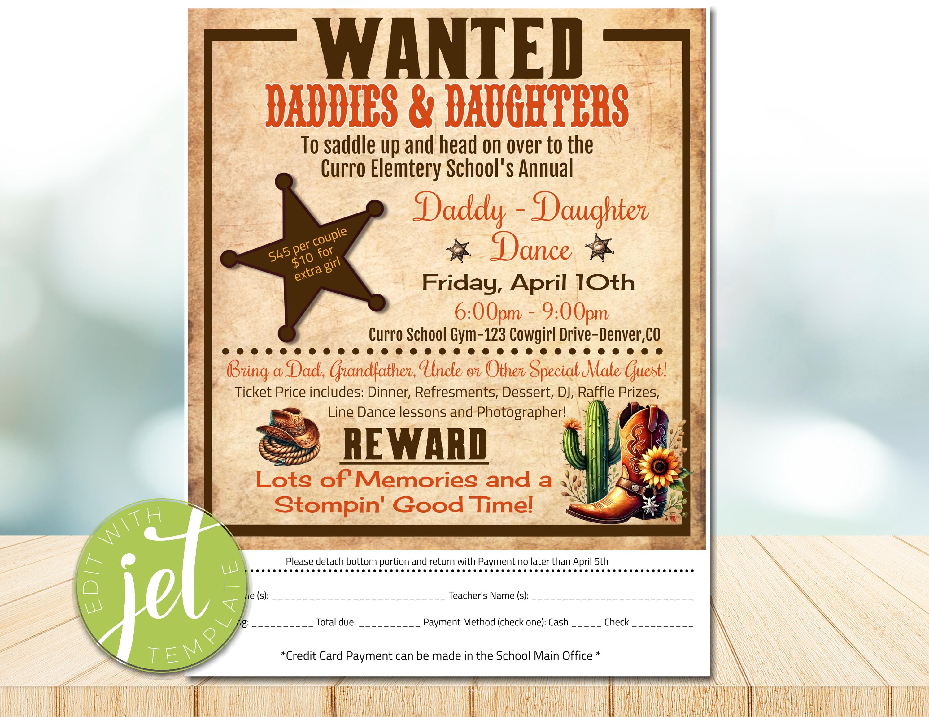 EDITABLE Daddy Daughter Dance, School Dance Take Home Flyer Country ...