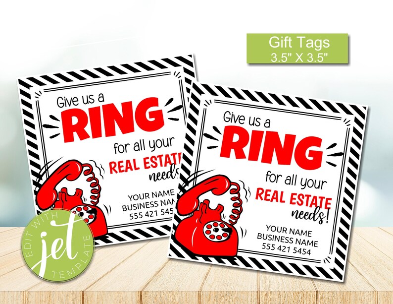Editable Give Us a RING for Your Needs, Business Marketing Gift Tags ...