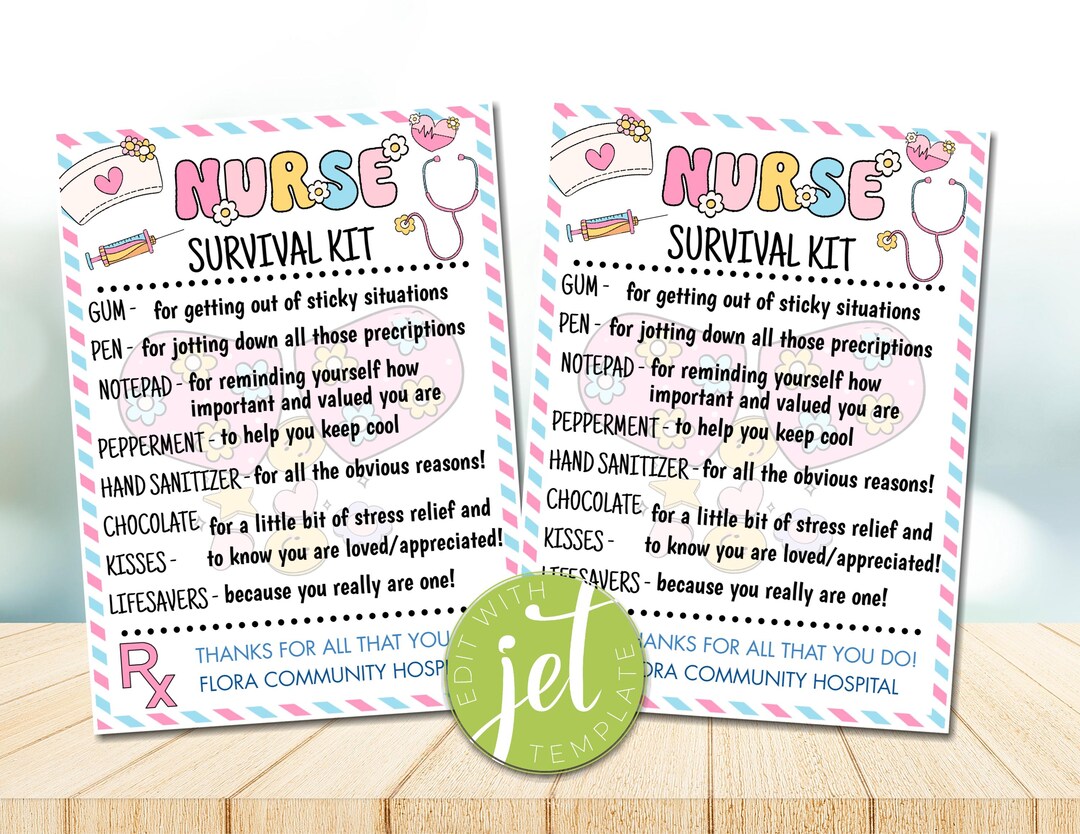 Editable Nurse Survival Kit Gift Tags, National Nurses Day, Medical ...